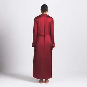 SKIMS Long Robe | Red | Small | Woven Shine - Brick