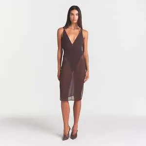 SKIMS Body Mesh Plunge Midi Dress - Raisin