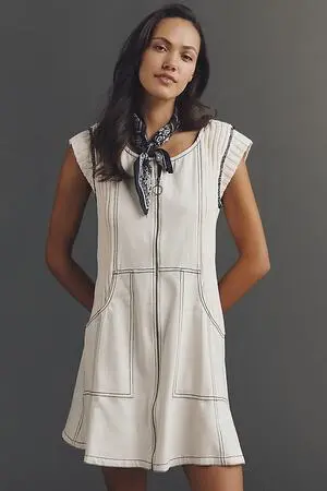 PILCRO Cap-sleeve Denim Mini Dress