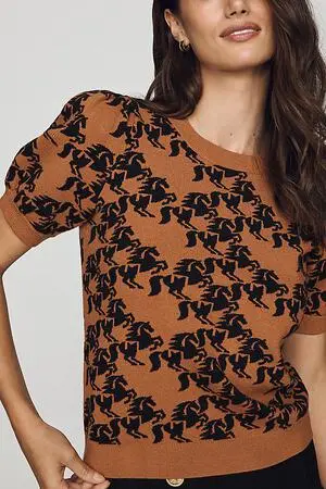 Maeve Puff Sleeve Sweater Tee With Floral Motif - Brown Pattern