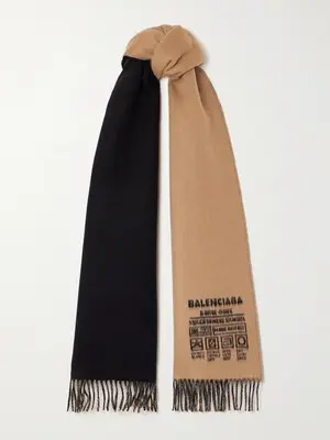 Balenciaga Fringed Two-tone Cashmere And Wool-blend Jacquard Scarf - Neutrals