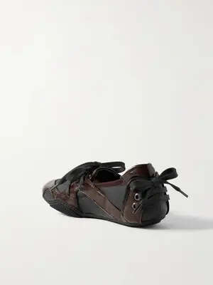 Acne Studios Paneled Smooth And Patent-leather Sneakers - Brown