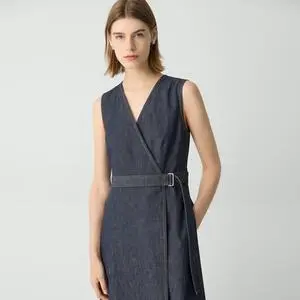 Theory Sleeveless A-line Wrap Denim Dress