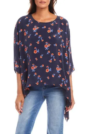 Karen Kane Floral Print Flare Hem Top
