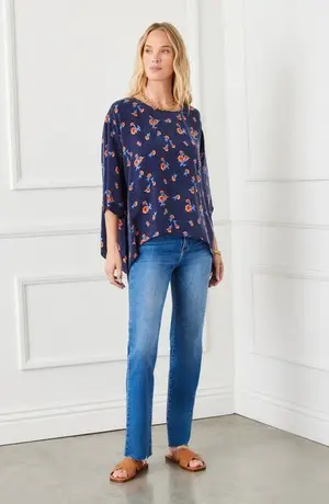 Karen Kane Floral Print Flare Hem Top