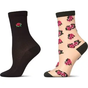 MEMOI Fashion Floral Crew Socks 2-pack - Navy