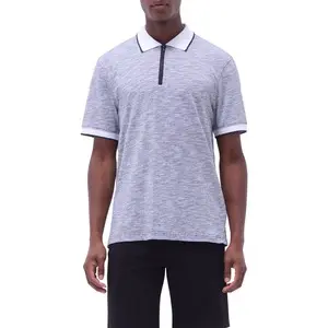 Bugatchi Cotton & Linen Quarter Zip Polo - Black