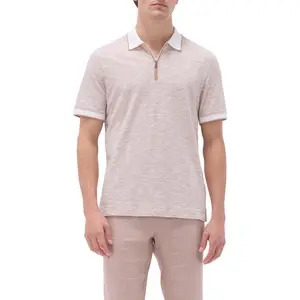 Bugatchi Cotton & Linen Quarter Zip Polo Camel