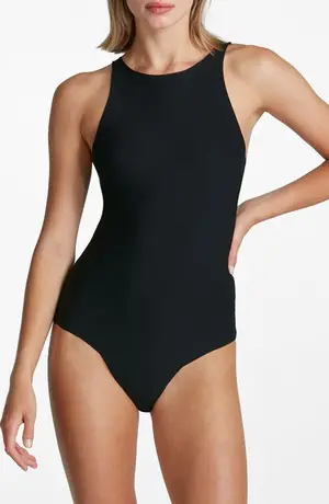 Commando Butter Crewneck Tank Thong Bodysuit - Black
