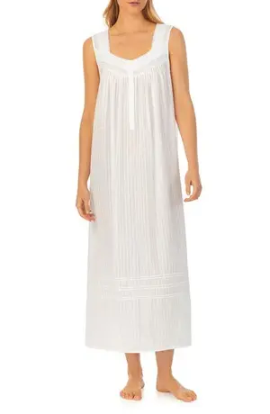 Eileen West Sleeveless Cotton Dobby Nightgown - White
