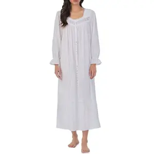 Eileen West Long Sleeve Cotton Dobby Nightgown - White