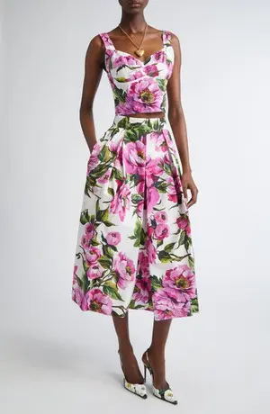 Dolce & Gabbana Peony Print Bustier Top