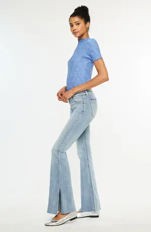 KANCAN Mid Rise Double Waist Band Flare Jeans