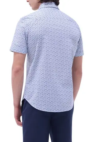 Bugatchi Miles Ooohcotton® Floral Short Sleeve Button-up Shirt - Indigo