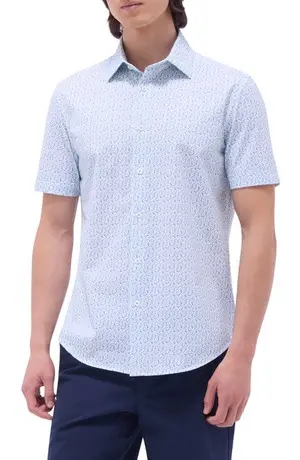 Bugatchi Miles Ooohcotton® Floral Short Sleeve Button-up Shirt Mint