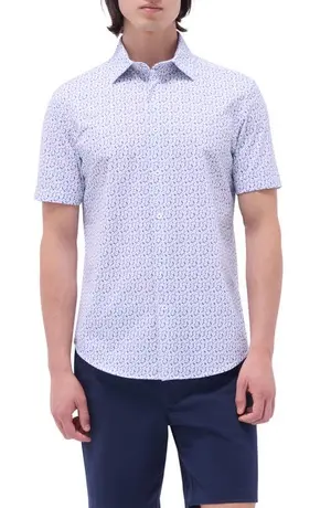 Bugatchi Miles Ooohcotton® Floral Short Sleeve Button-up Shirt Peacock