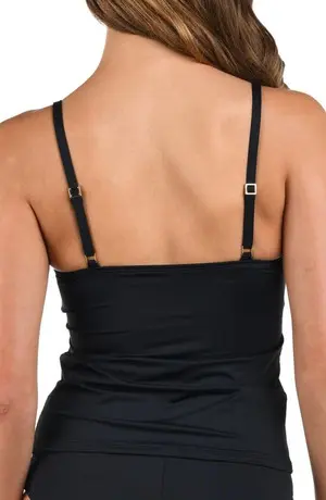 La Blanca Twist Front Tankini Top - Black
