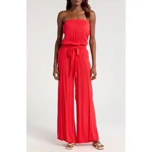 Elan Elan Strapless Jumpsuit Red