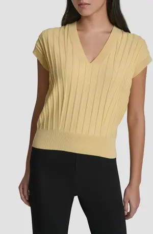 Dkny Ribbed Short Sleeve Sweater - Buttercream
