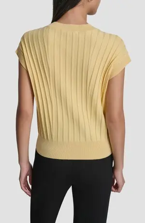 Dkny Ribbed Short Sleeve Sweater - Buttercream