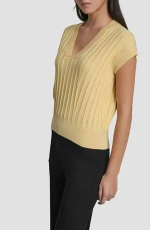 Dkny Ribbed Short Sleeve Sweater - Buttercream
