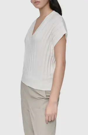 Dkny Ribbed Short Sleeve Sweater