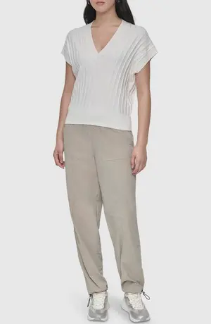 Dkny Ribbed Short Sleeve Sweater