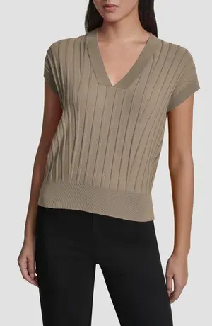 Dkny Ribbed Short Sleeve Sweater - Light Fatigue