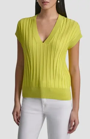 Dkny Ribbed Short Sleeve Sweater - Limeade
