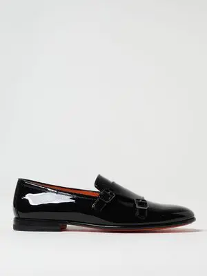 Santoni Patent Leather Monk Strap Shoes - Black