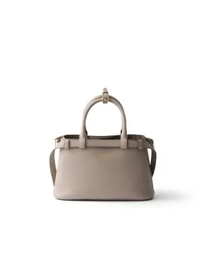 Prada Small Leather Handbag With Double Belt And Buckles - Grey