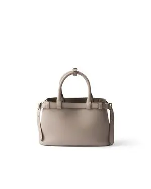 Prada Small Leather Handbag With Double Belt And Buckles - Grey