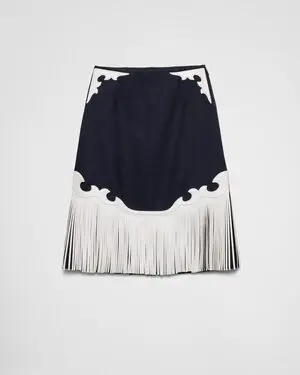 Prada Rush Stitch Flared Skirt With Leather Fringe