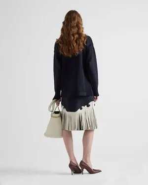 Prada Rush Stitch Flared Skirt With Leather Fringe