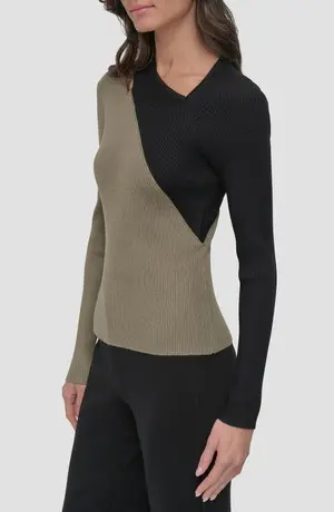 Dkny Colorblock Cutout Sweater - Utility Green/ Black