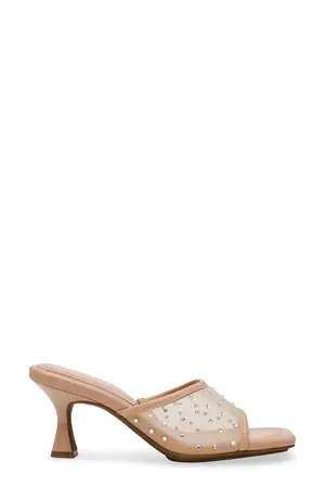 Anne Klein Julie Rhinestone Embellished Slide Sandals - Blush Crystal