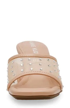 Anne Klein Julie Rhinestone Embellished Slide Sandals - Blush Crystal