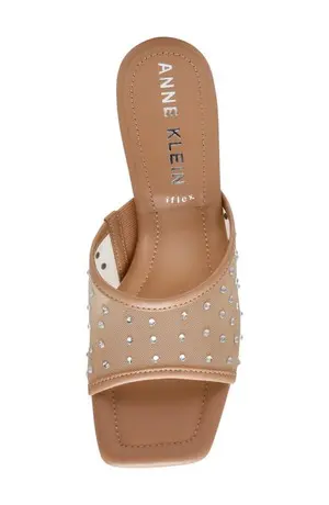 Anne Klein Julie Rhinestone Embellished Slide Sandals - Blush Crystal