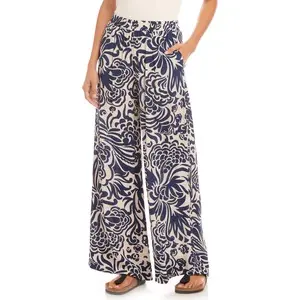 Karen Kane Paisley Print Wide Leg Pants - Blue Print