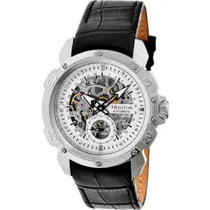 HERITOR AUTOMATIC Conrad Skeleton Leather-band Strap Watch - Silver