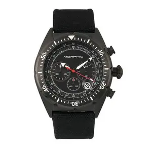 MORPHIC Chronograph Leather-band Watch With Date - Black