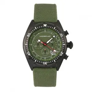MORPHIC Chronograph Leather-band Watch With Date - Black/olive
