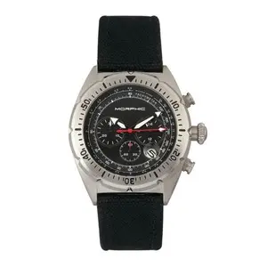 MORPHIC Chronograph Leather-band Watch With Date - Silver/black