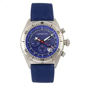 MORPHIC Chronograph Leather-band Watch With Date - Silver/blue