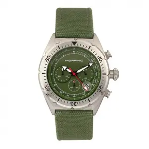 MORPHIC Chronograph Leather-band Watch With Date - Silver/olive