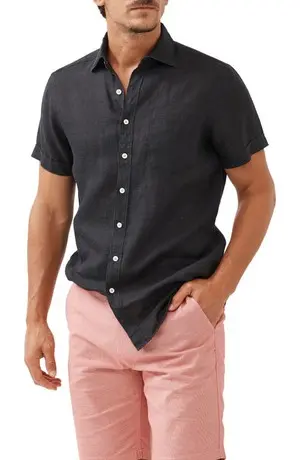 Rodd & Gunn Palm Beach Sports Fit Short Sleeve Linen Button-up Shirt - Black Pearl