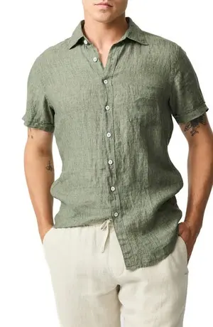 Rodd & Gunn Palm Beach Sports Fit Short Sleeve Linen Button-up Shirt - Kelp