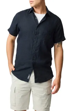Rodd & Gunn Palm Beach Sports Fit Short Sleeve Linen Button-up Shirt - Midnight