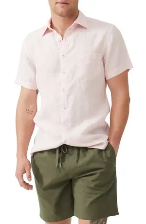 Rodd & Gunn Palm Beach Sports Fit Short Sleeve Linen Button-up Shirt - Rosewater