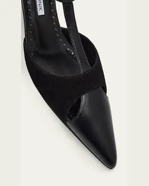 Manolo Blahnik Mixed Leather T-strap Pumps